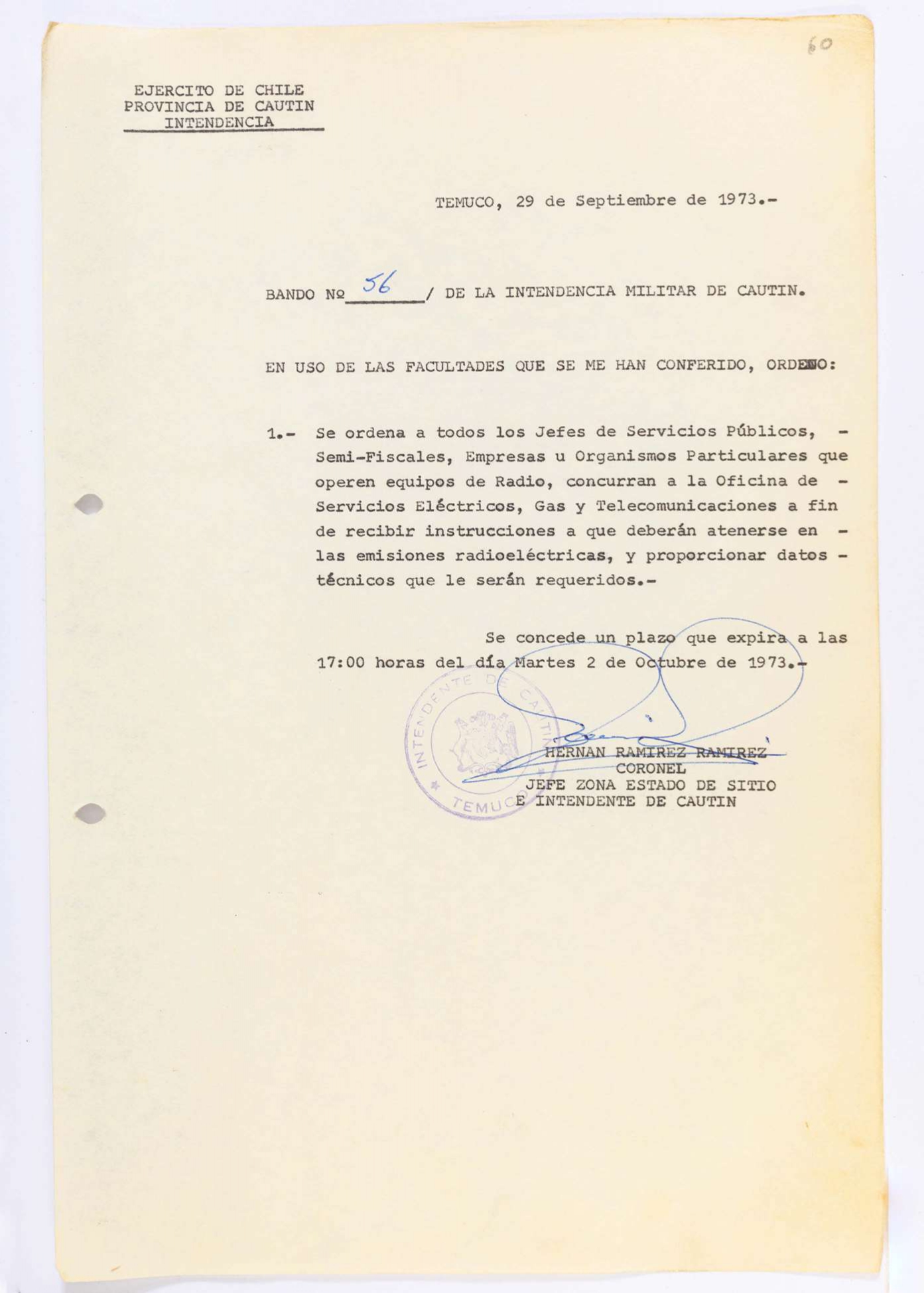 Bandos militares, Cautín 1973 | Archivo Nacional
